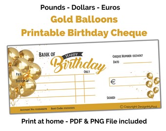 Birthday Gift Cheque - Etsy