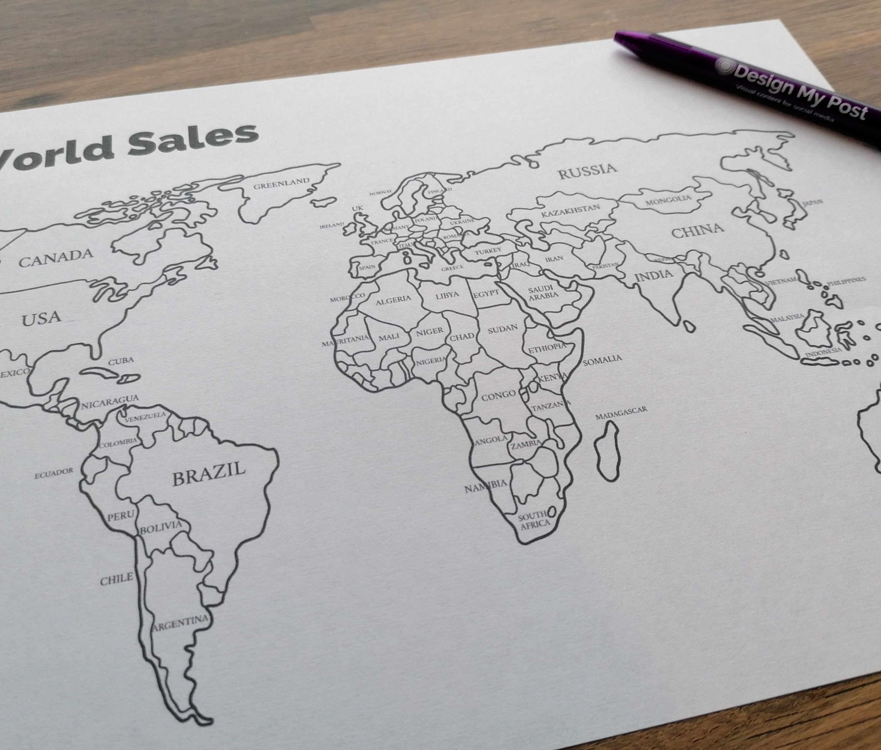 Printable World Map. Sales Tracker. A4 Print at Home. Colour in Map ...