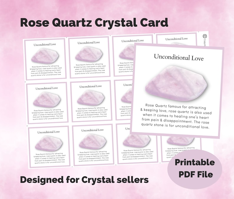 Printable Rose Quartz Crystal Info Cards for Crystal Sellers & - Etsy ...