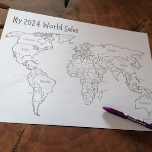 Printable 2024 Sales World Tracker Map. A4 Print at Home. Colour in Map ...