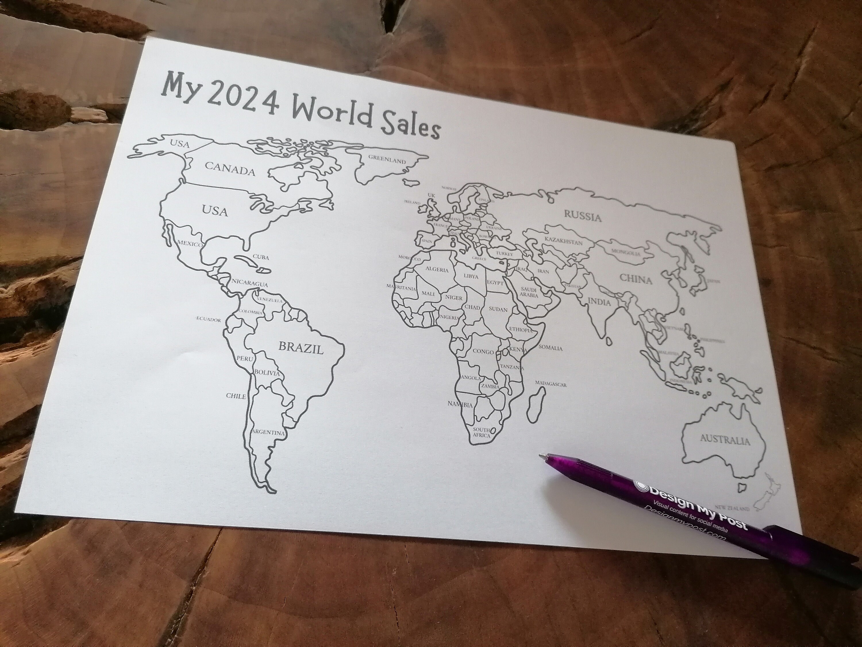 Printable 2024 Sales World Tracker Map. A4 Print at Home. Colour in Map ...