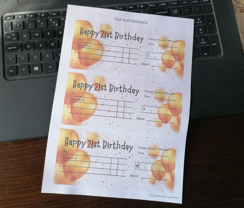 21st Birthday Gift Fake Blank Cheque Template Euros Pounds & - Etsy