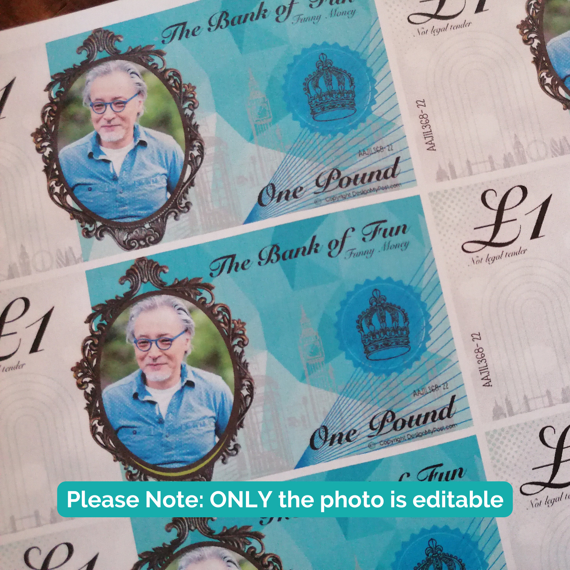 One Pound Note Face on Money Printable Fun Bank Notes. Add - Etsy