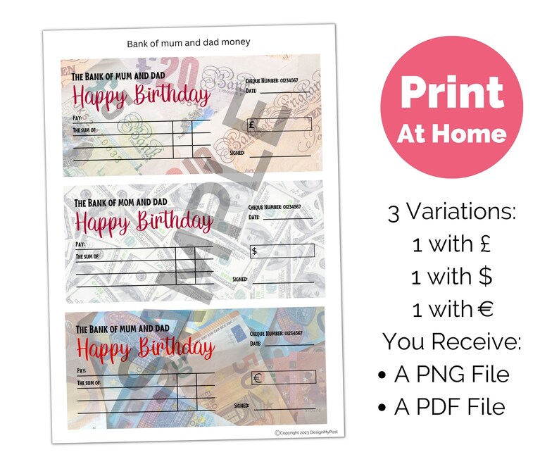 Bank Of Mum And Dad Birthday Cheque Gifting Cheque Template Etsy UK