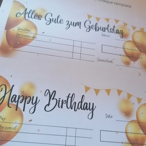 Blankoscheck Goldene Luftballons , Scheck Zum Geburtstag. Birthday ...