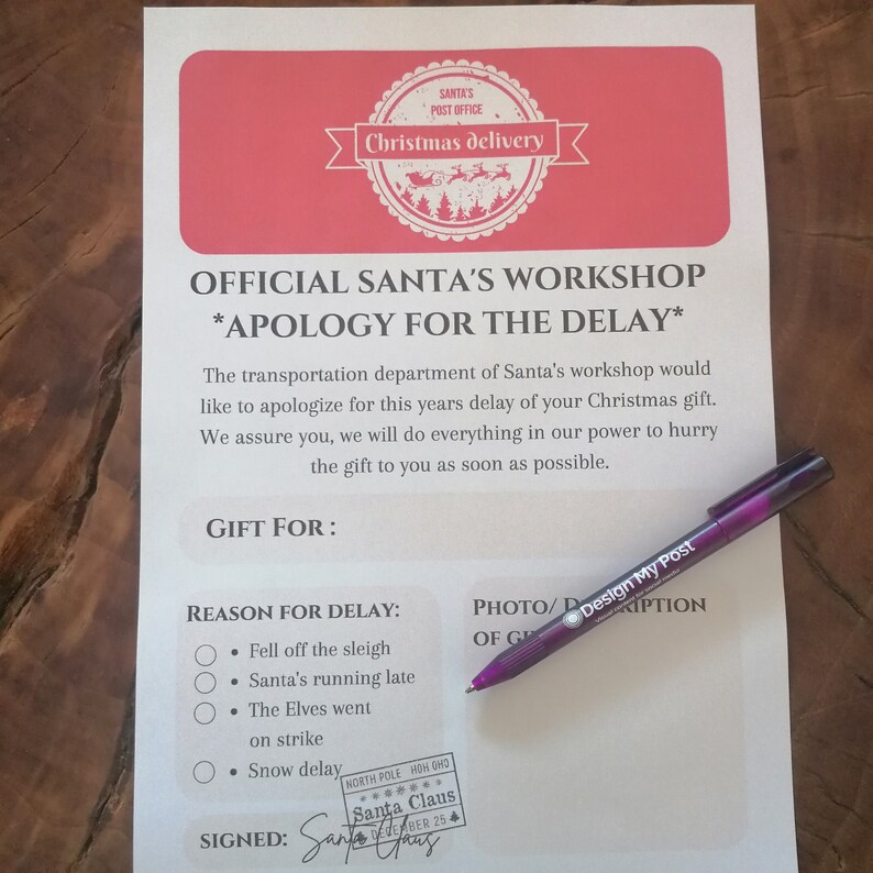 Christmas Gift Delay Apology Letter. Printable A4 Notification From ...