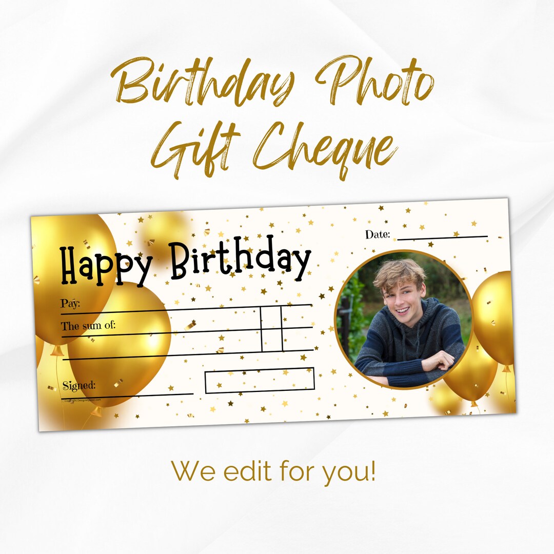 Personalised Birthday Cheque. Add Photo to Printable Birthday Money ...