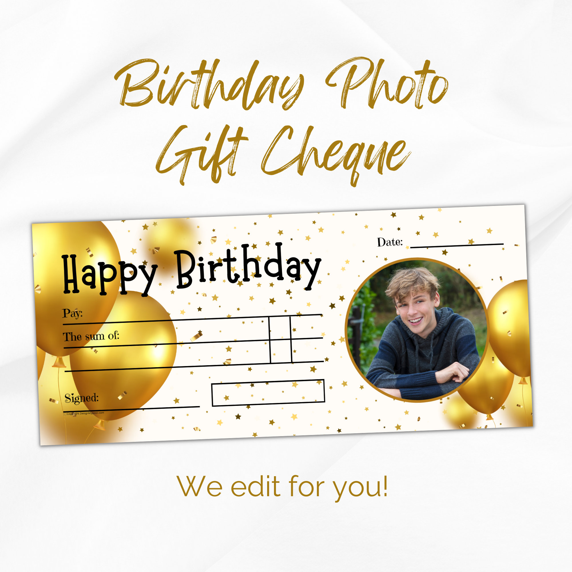 Personalised Birthday Cheque. Add Photo to Printable Birthday Money ...