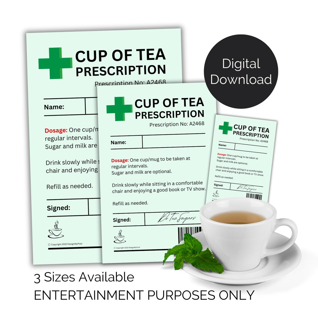 Tea Prescription Label. Printable Novelty Gift for Tea Drinkers. Funny ...