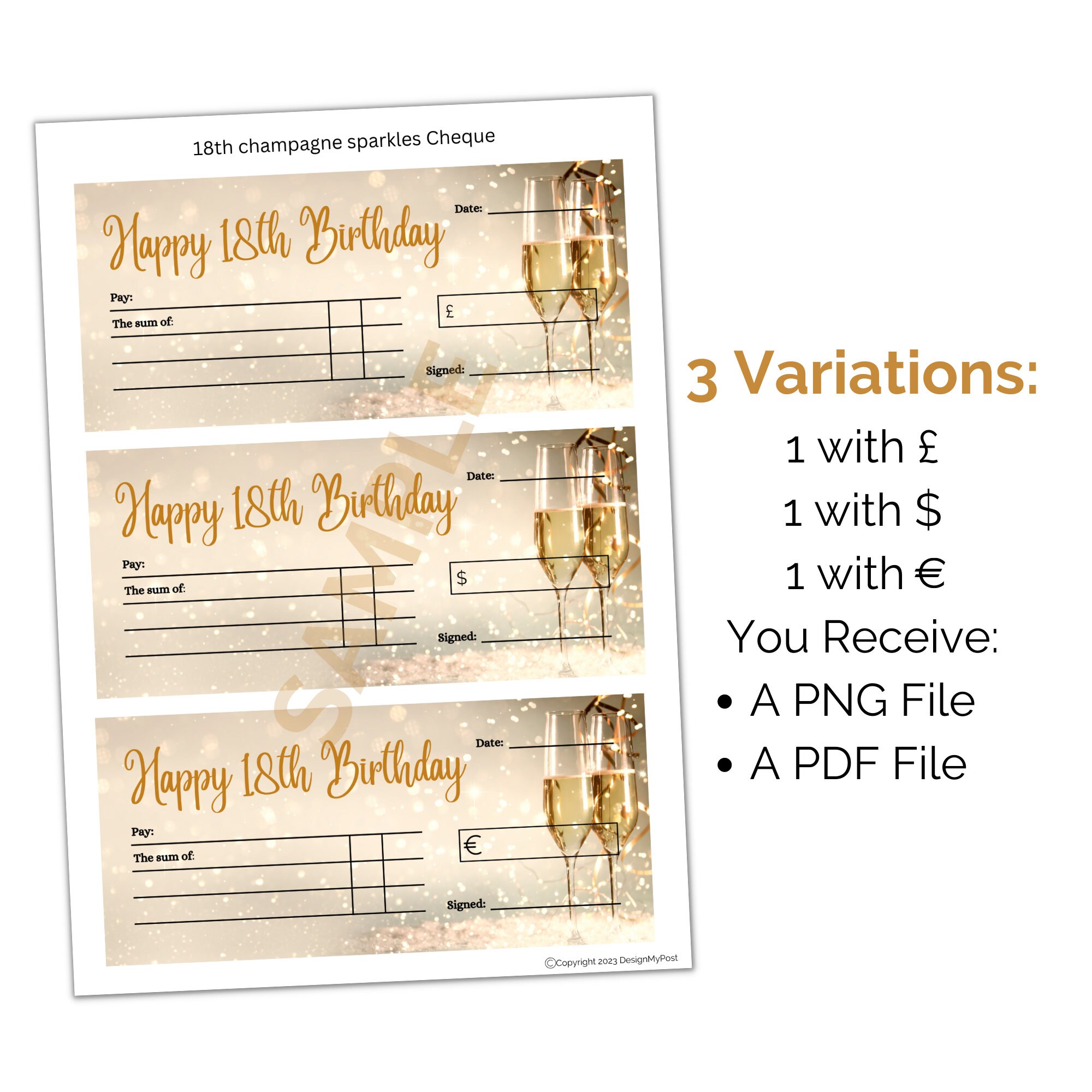 18th Birthday Gift Cheque. Blank Cheque Template for Loved Ones Special ...