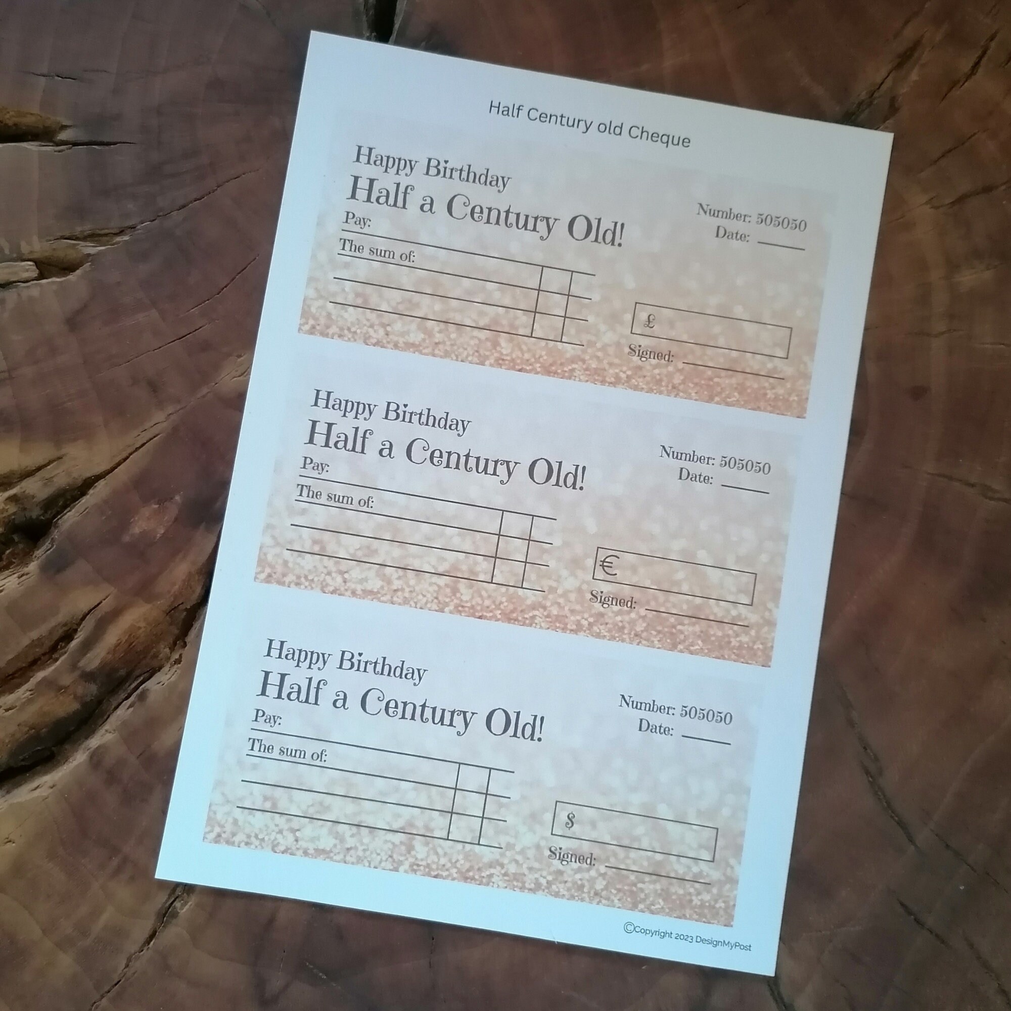 50th Birthday Cheque. Printable Gift Cheque Template Euros - Etsy UK