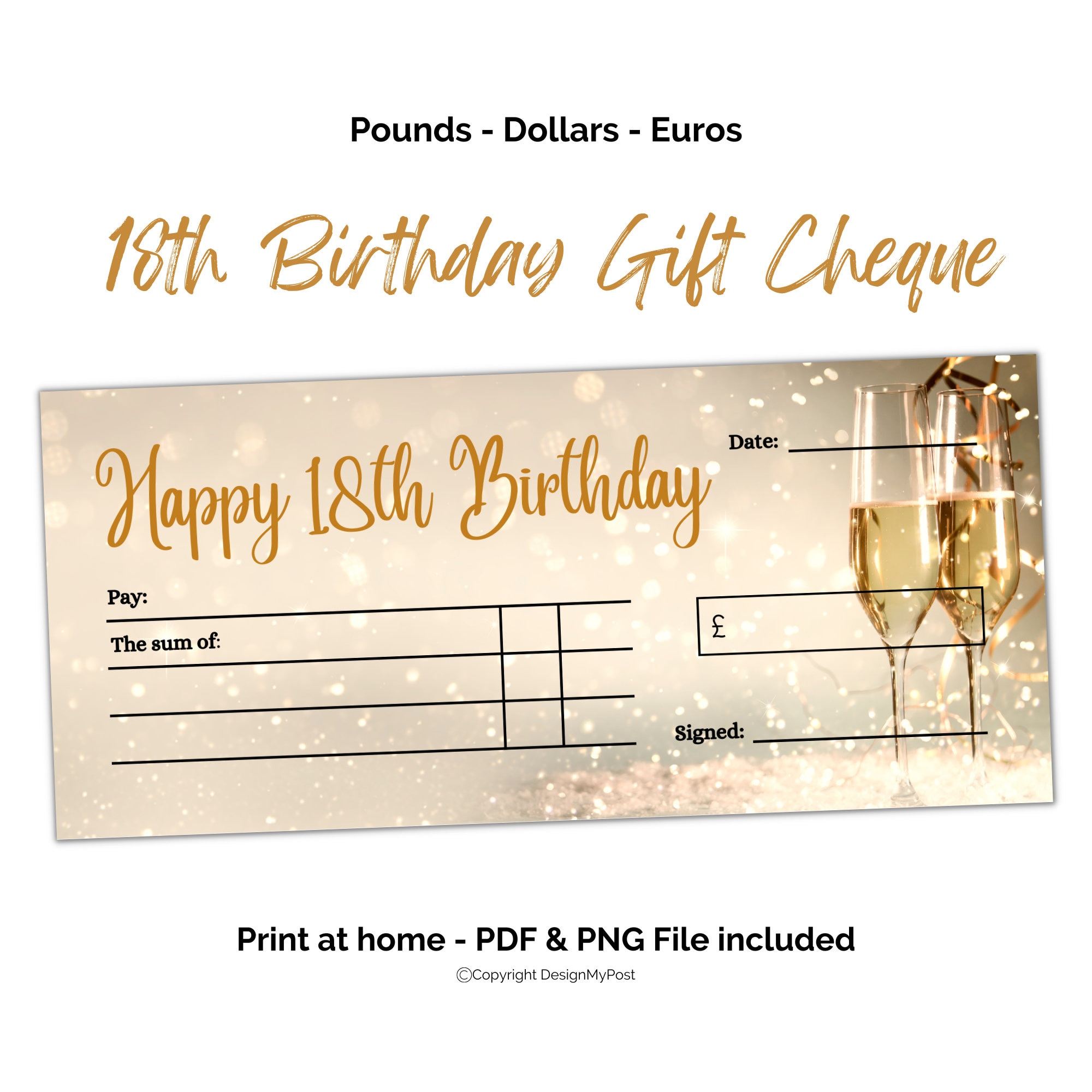 18th Birthday Gift Cheque. Blank Cheque Template for Loved Ones Special ...