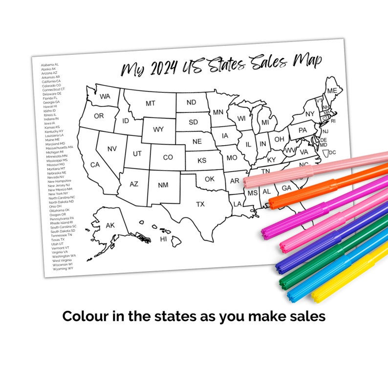 2024 Printable United States Map. Etsy US States Sales Tracker. A4 ...