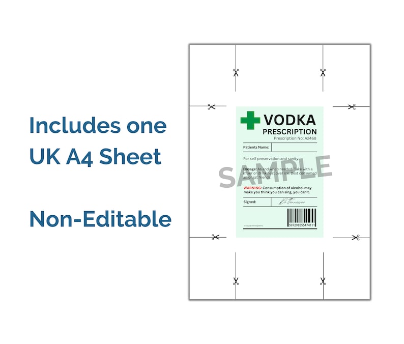 Vodka Prescription Label. Printable Novelty Gift. Funny Gift. - Etsy UK