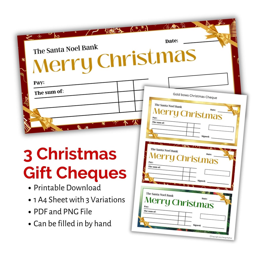 Christmas Blank Cheques, Bankers Draft. Downloadable Printable Xmas ...