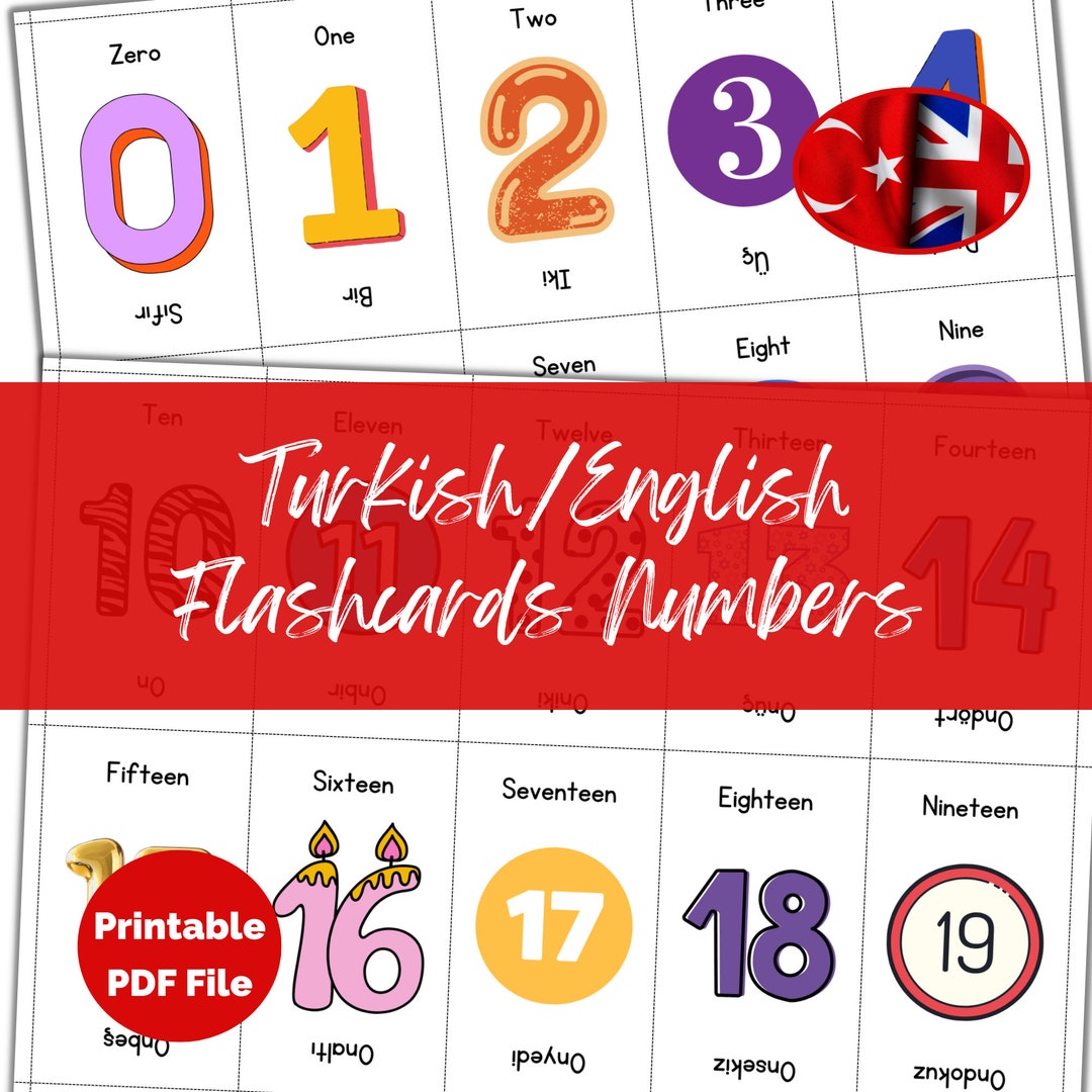Learn Turkish Numbers. Printable Flashcards in English and Turkish ...