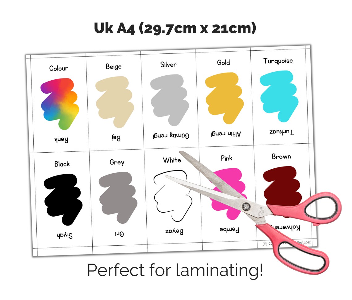 Learn Turkish Colours. Printable Flashcards in English and - Etsy UK