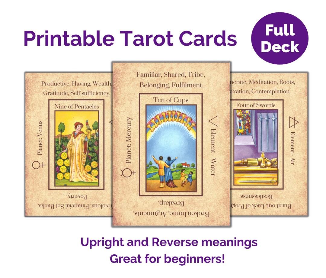Printable Tarot Deck Flashcards With Keywords Print at Home - Etsy