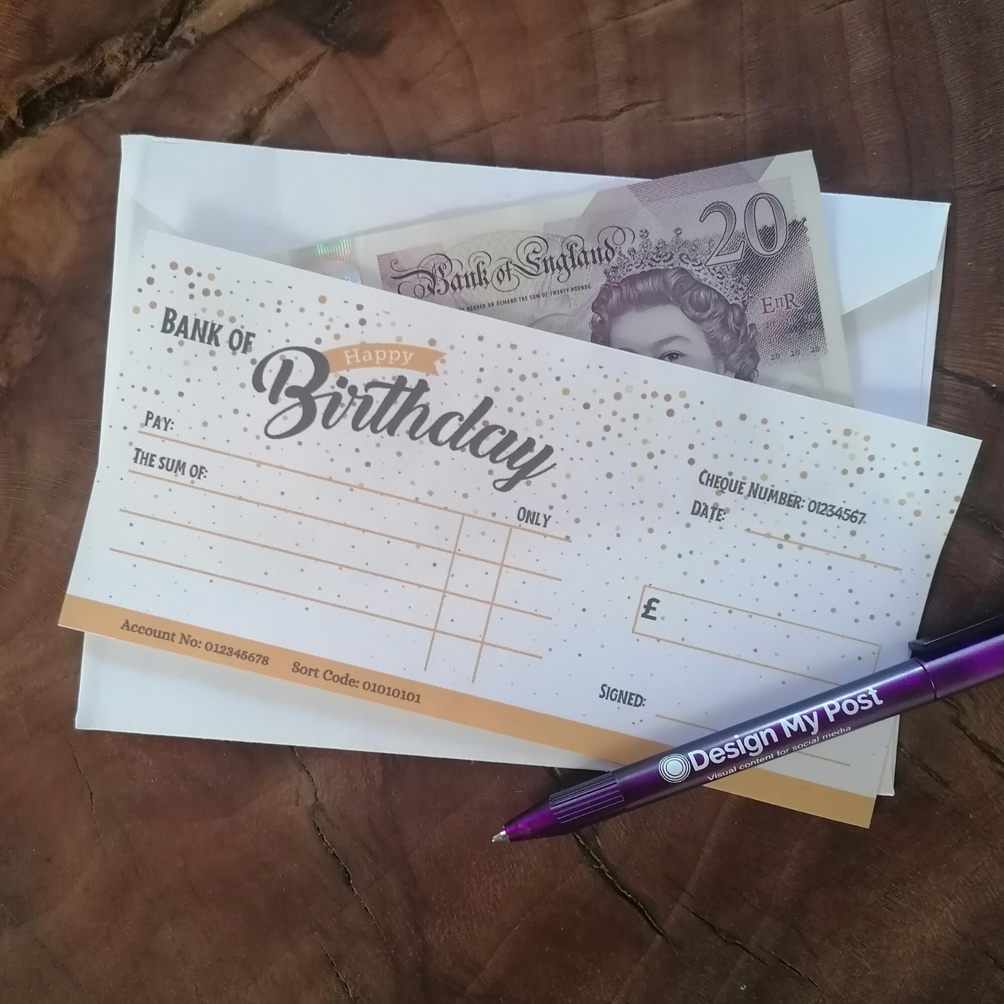Gold Printable Birthday Cheque. Gift Cheque Template. Euros, Pounds ...