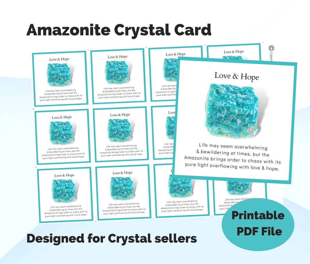 Printable Amazonite Crystal Insert Cards for Crystal Sellers & - Etsy