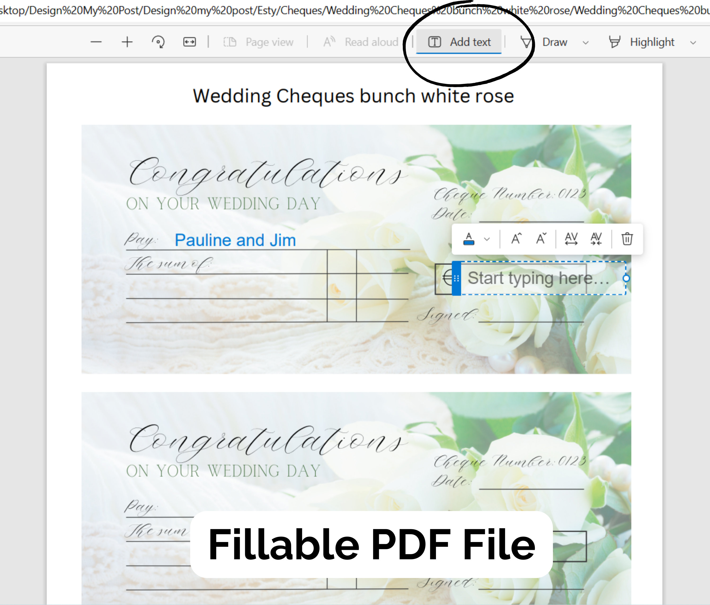 Wedding Gifting Blank Cheque Printable Wedding Money Gift - Etsy