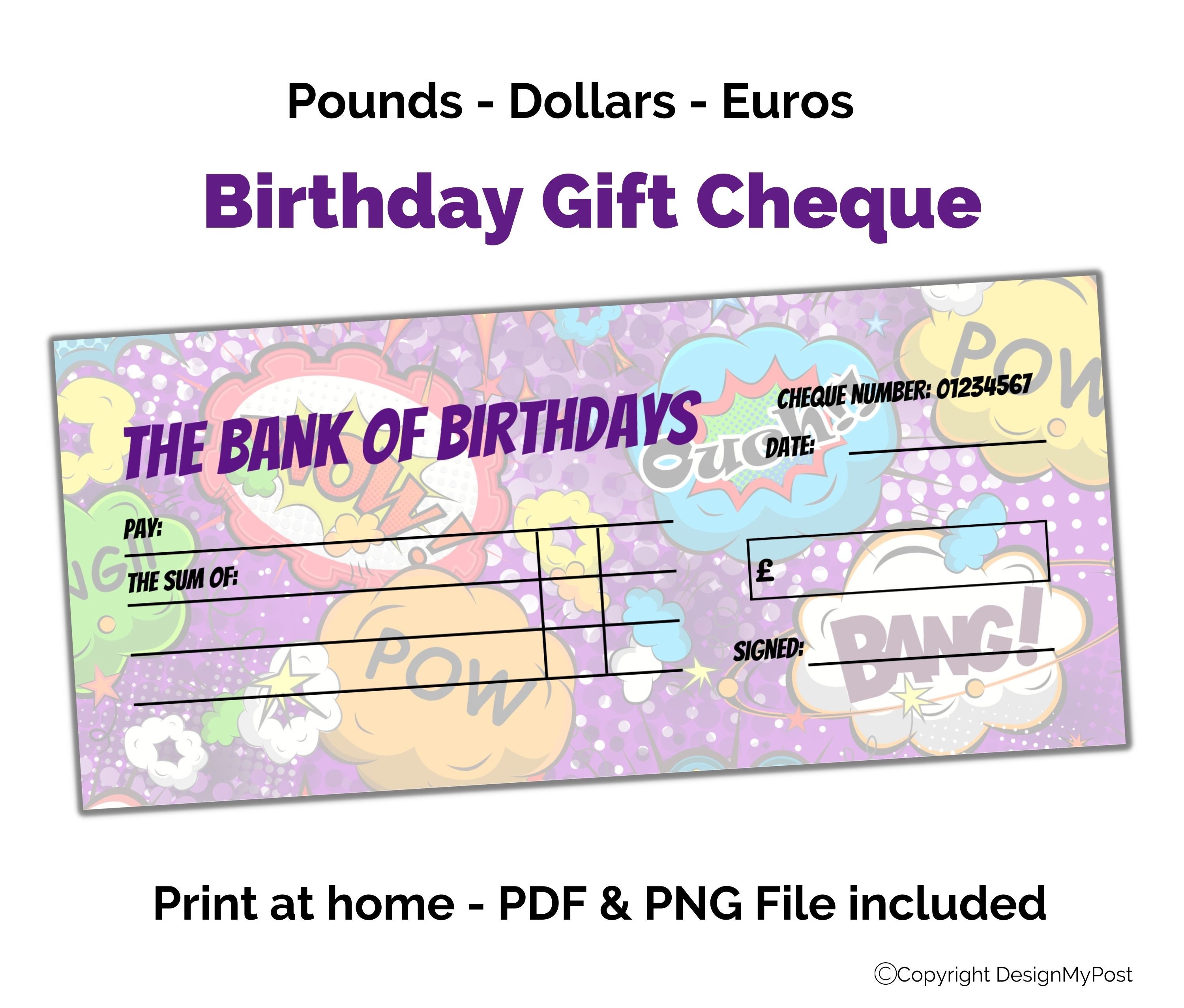 Birthday Cheque Ideal for Teenagers. Printable Fun Cartoon - Etsy UK
