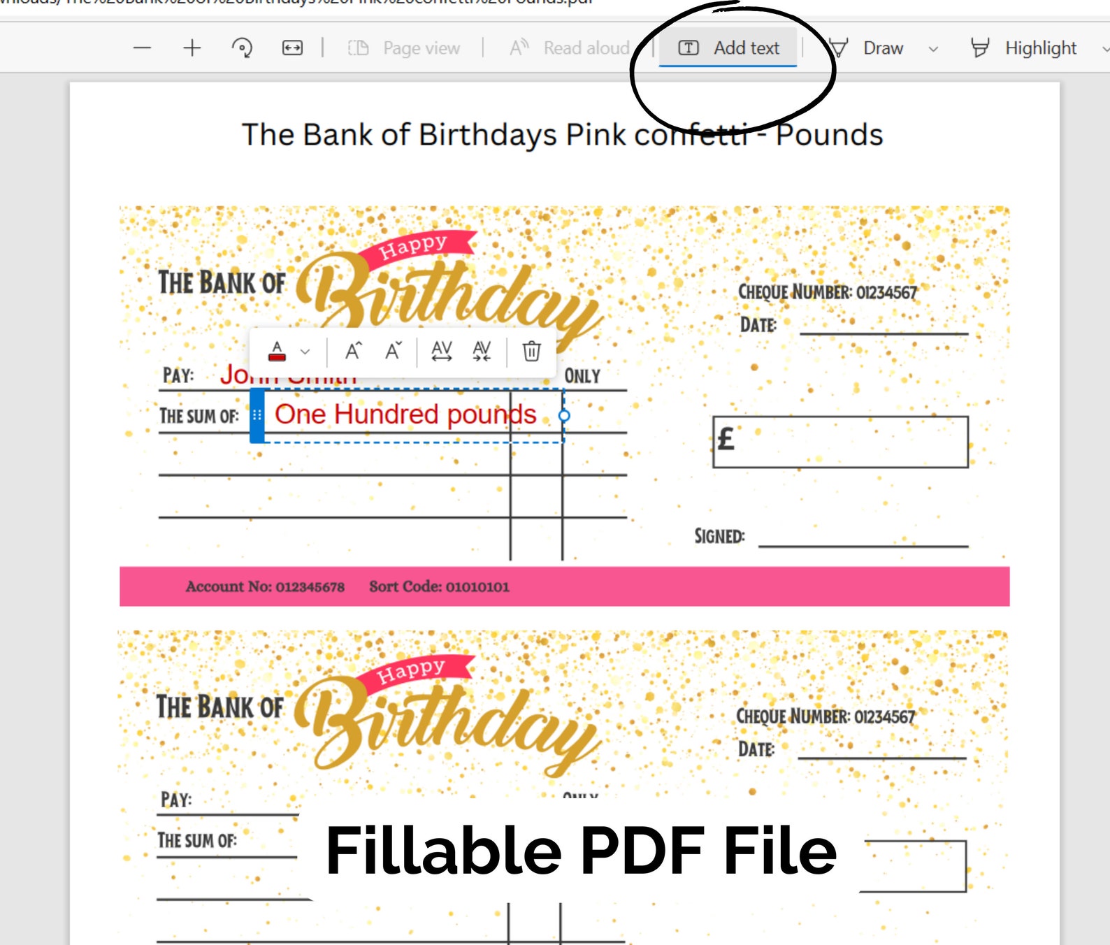 Pink Printable Birthday Cheque. Gift Cheque Template for Girls - Etsy