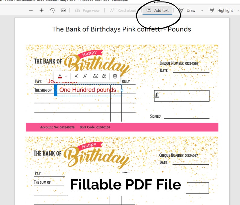 Pink Printable Birthday Cheque. Gift Cheque Template for Girls - Etsy