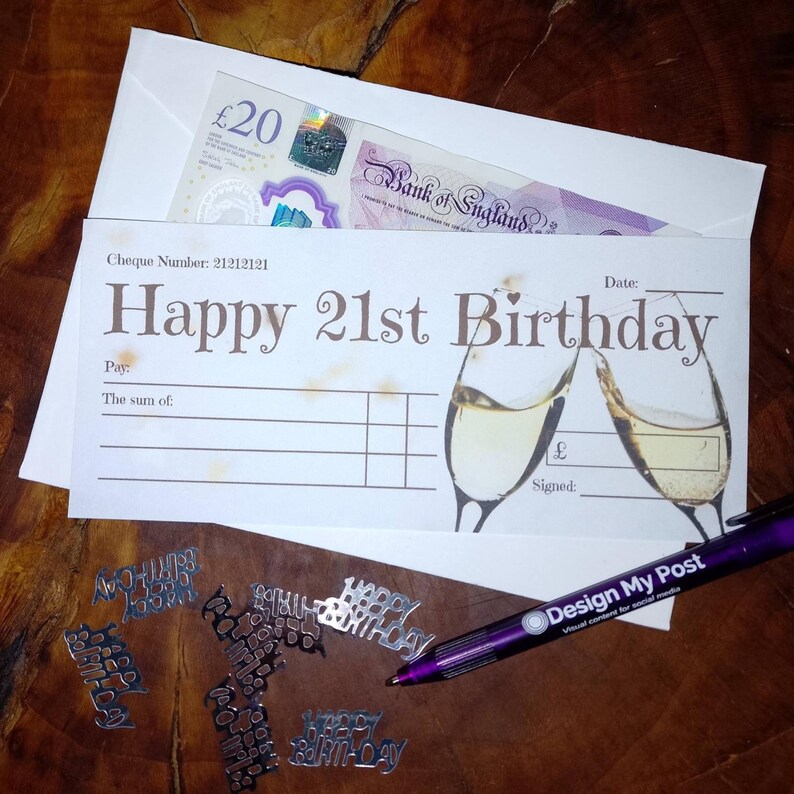 21st Birthday Money Gift Blank Cheque. Fake Check for Gifting. Euros ...