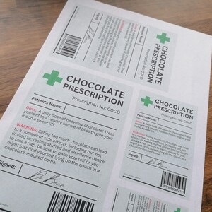 Chocolate Prescription Label. Printable Novelty Gift for Chocolate ...