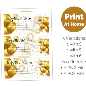 21st Birthday Gift Fake Blank Cheque Template With Money Wallet. in ...