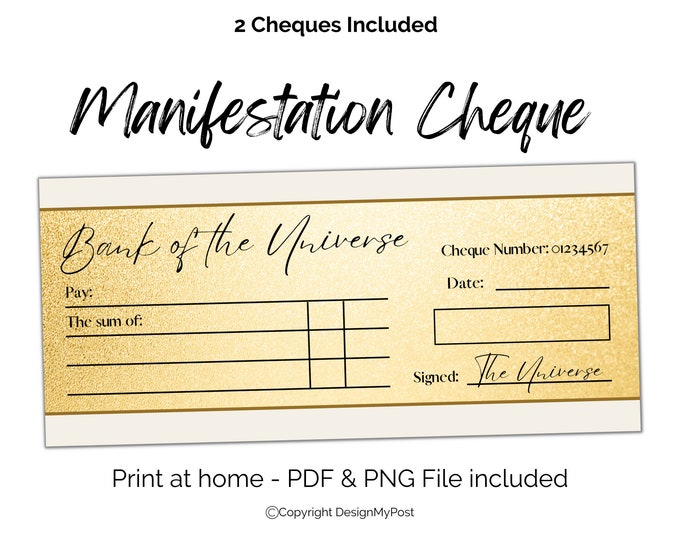 Bank of the Universe Cheque Template Manifestation Cheque Vision Board ...