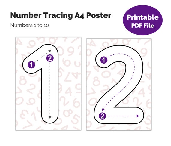 Number Tracing A4 Poster. Wall Art Colouring Page. Learning - Etsy