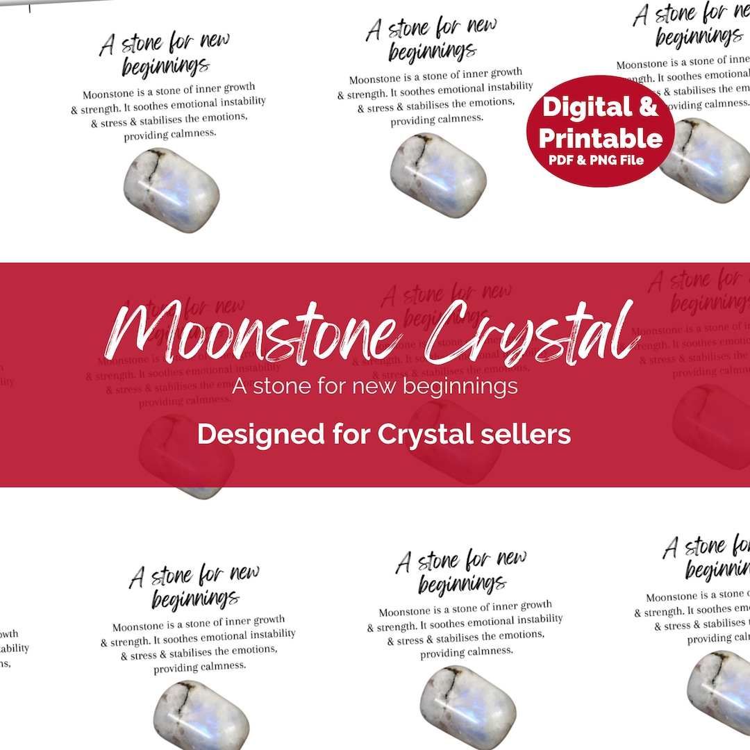 Printable Moonstone Crystal Meaning Card Insert Plus Digital Graphic ...