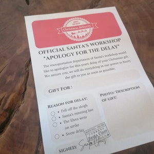 Christmas Gift Delay Apology Letter. Printable A4 Notification From ...