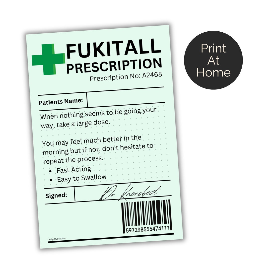 Fukitall Prescription Label. Printable Pharmacy Mock Up, Can Be Used on ...