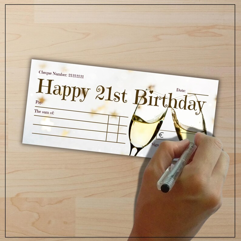 21st Birthday Money Gift Blank Cheque. Fake Check for Gifting. Euros ...