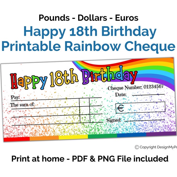 18th Birthday Cheque - Etsy UK