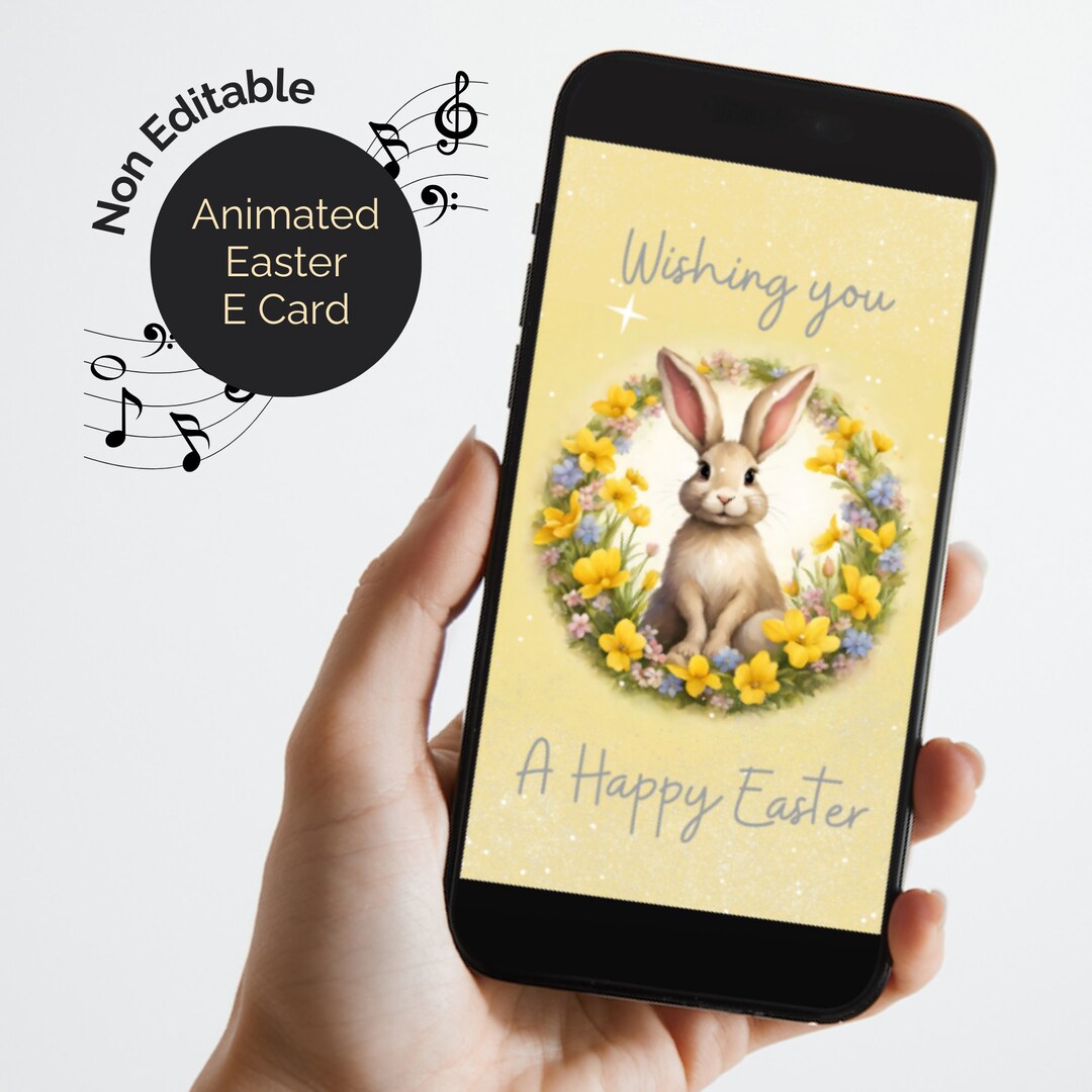 Easter E-card Animated With Music. Digital Cute Easter Bunny Card in ...