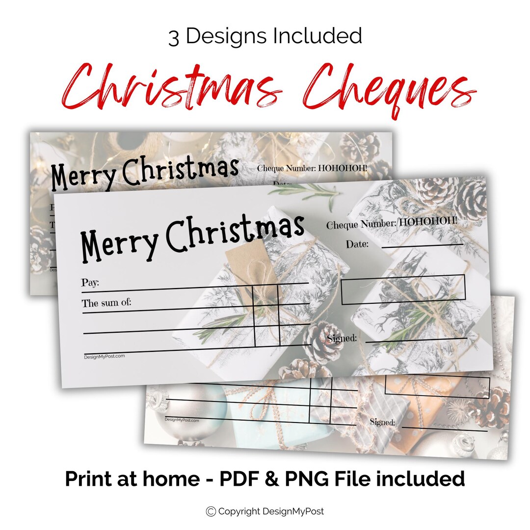 Printable Christmas Blank Cheque, Bankers Draft. Downloadable Xmas ...