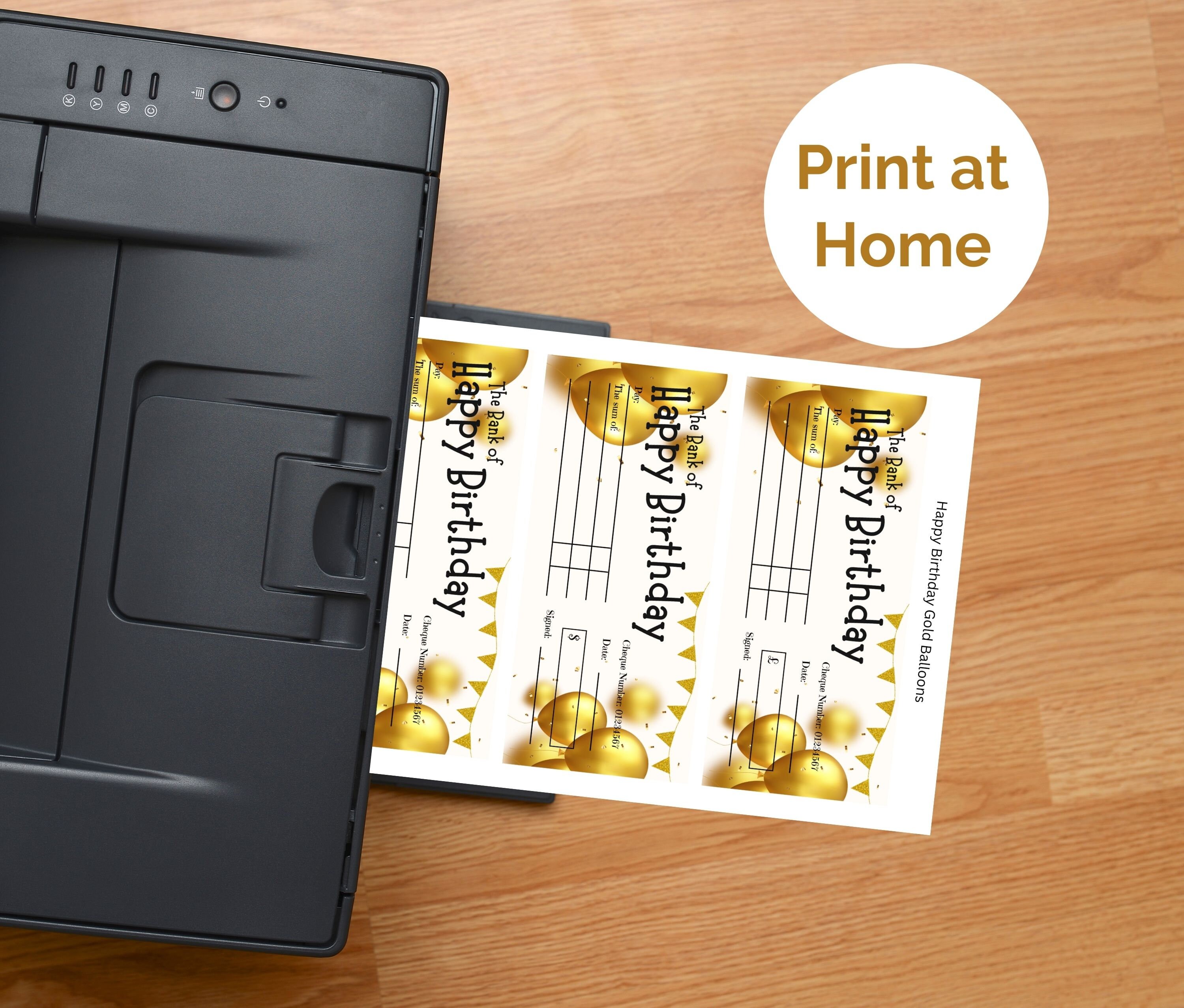 Printable Birthday Cheque With Gold Balloons. Gift Cheque Template ...