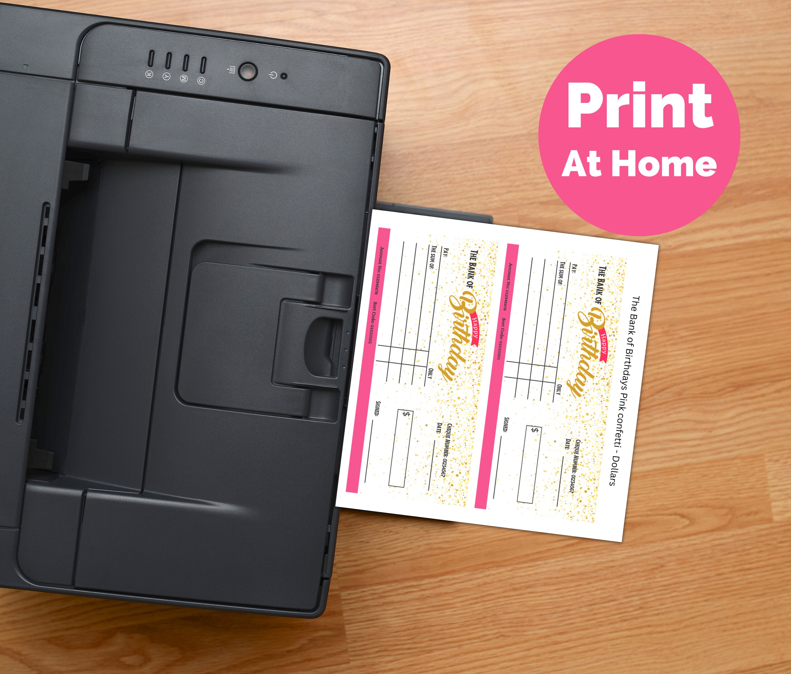 Pink Printable Birthday Cheque. Gift Cheque Template for Girls in Euros ...