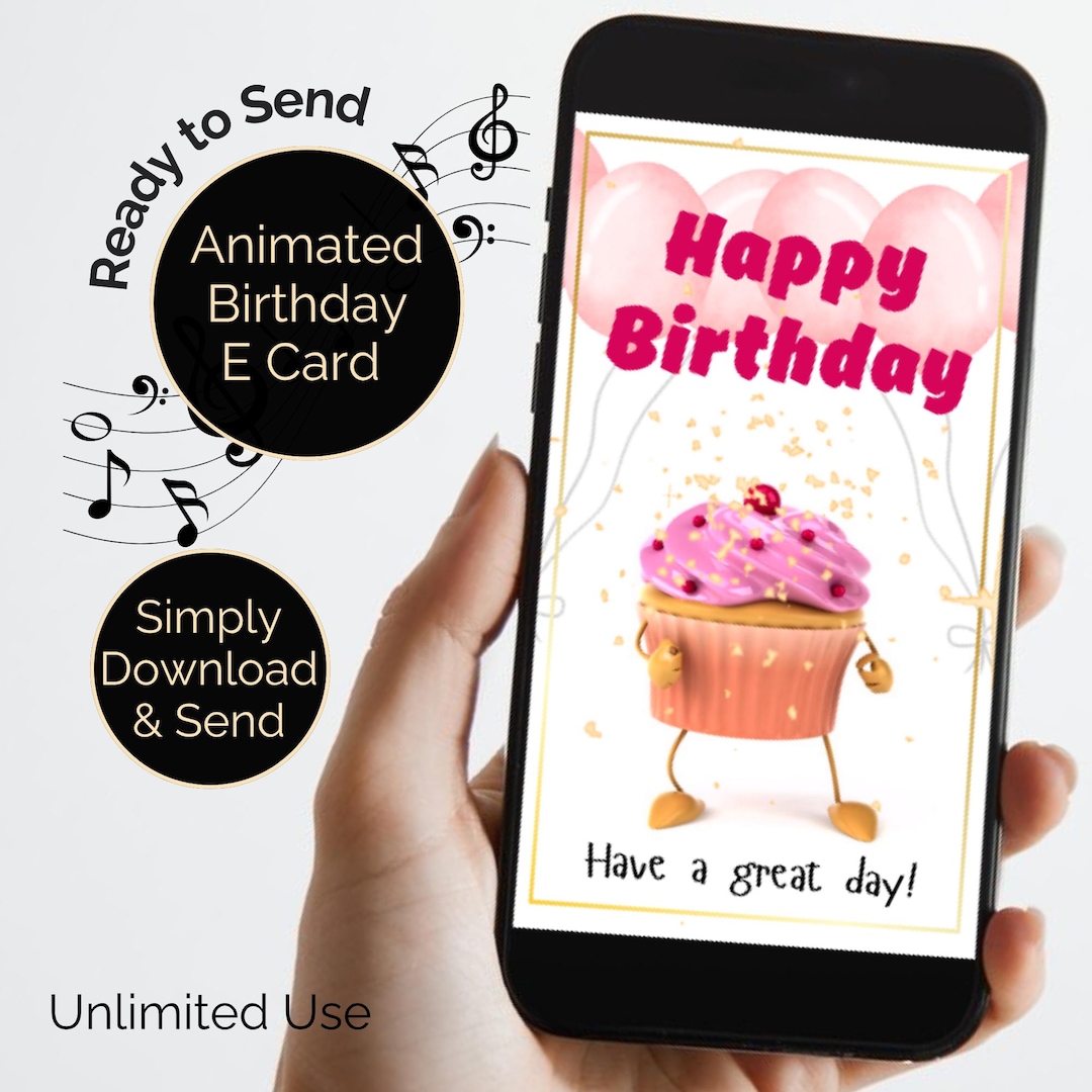 Birthday E-card Animated With Sound, Happy Birthday Tune Dancing Cake ...