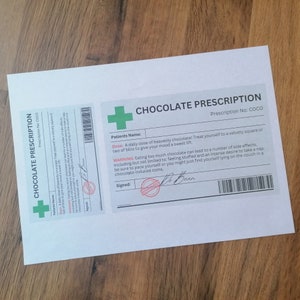 Printable Chocolate Prescription Label. Novelty Gift for Chocoholics ...