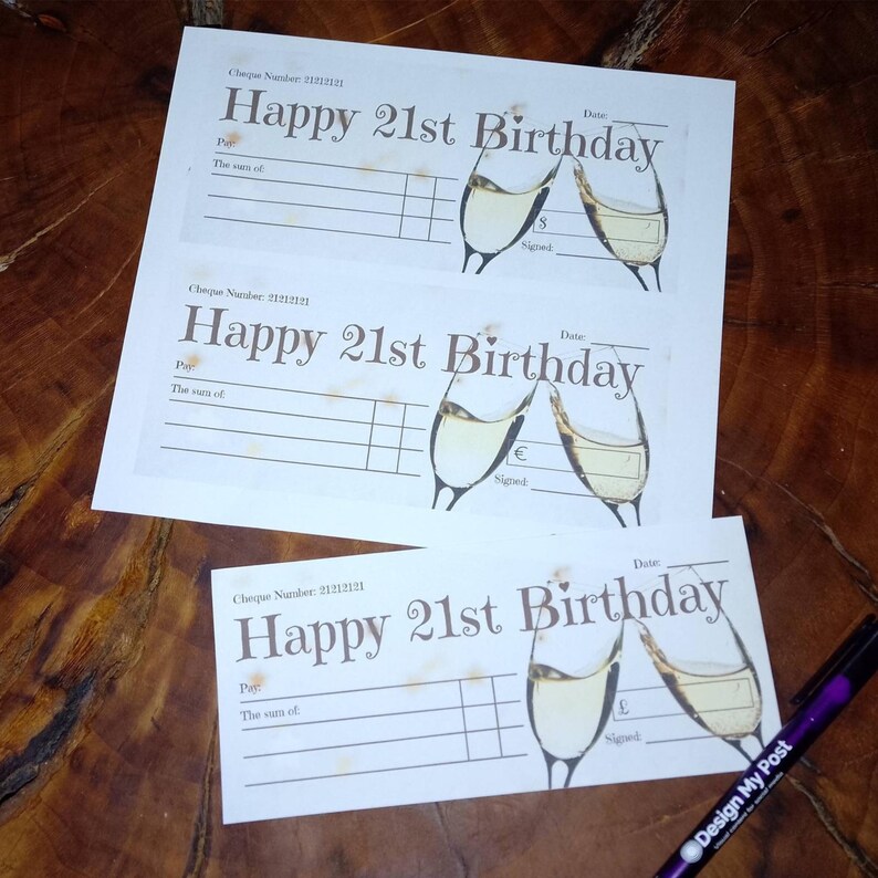 21st Birthday Money Gift Blank Cheque. Fake Check for Gifting. Euros ...