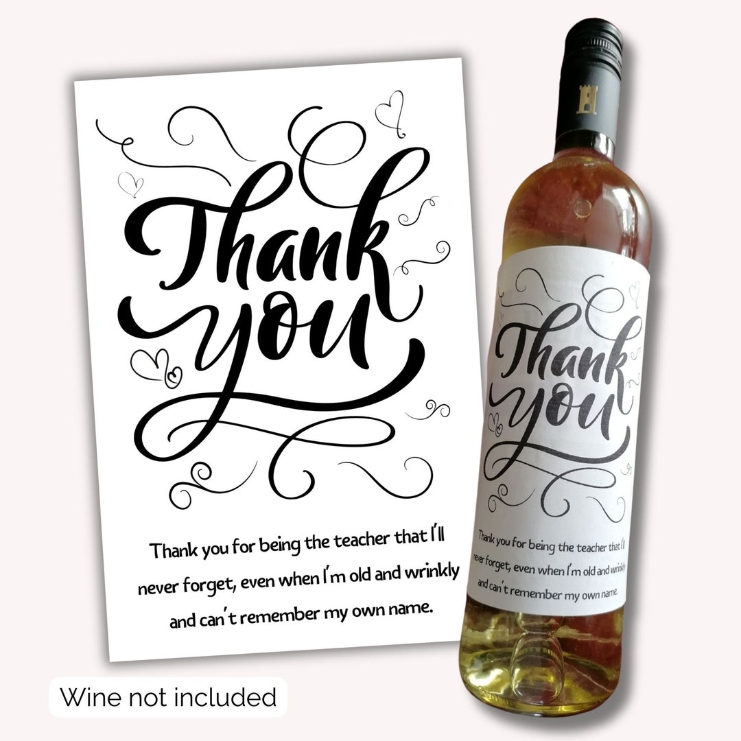 Teacher Thank You Wine Label: Minimalist Printable (PDF & PNG) - Etsy