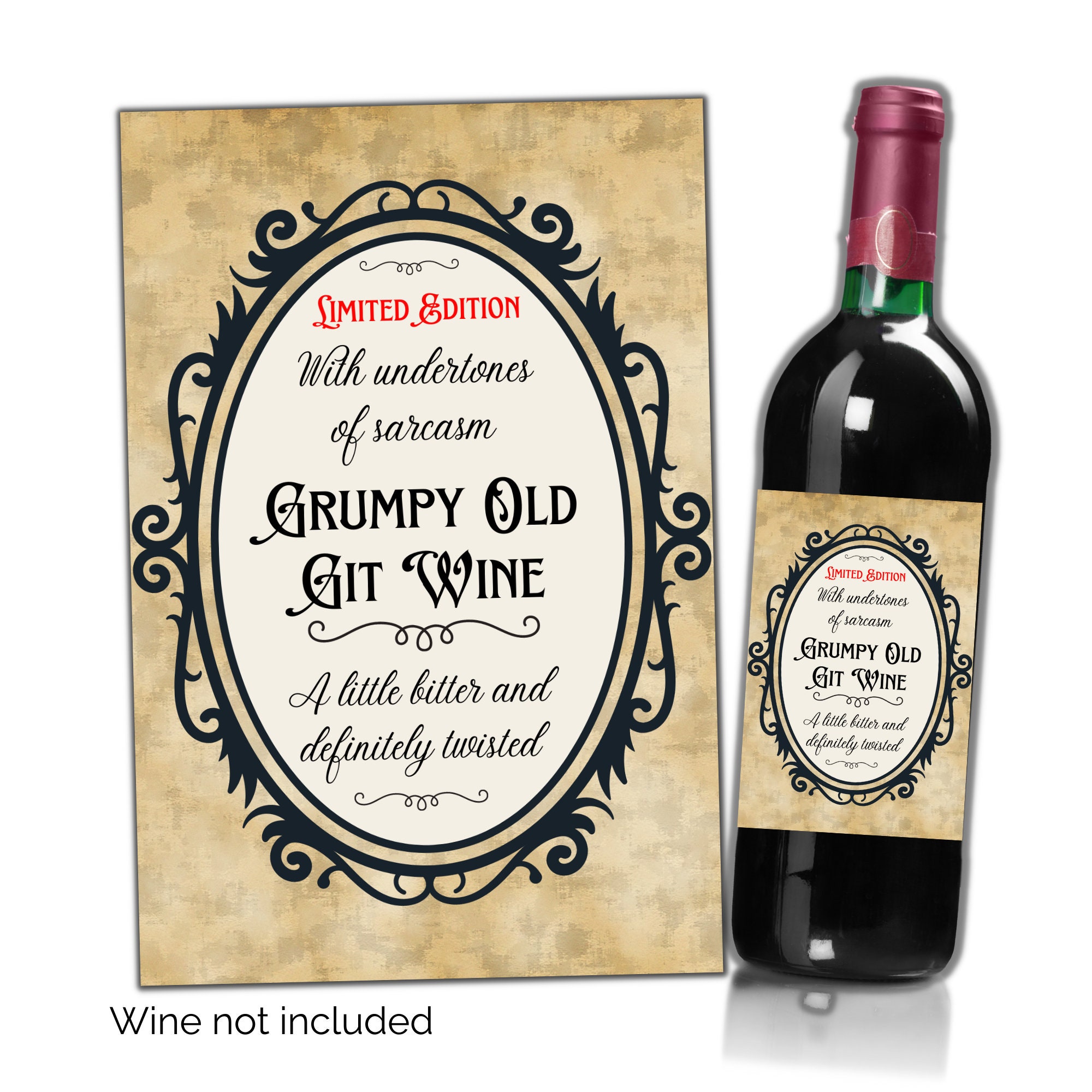 Joke Fake Wine Bottle Label Printable Fun Novelty Gift Vintage Design ...