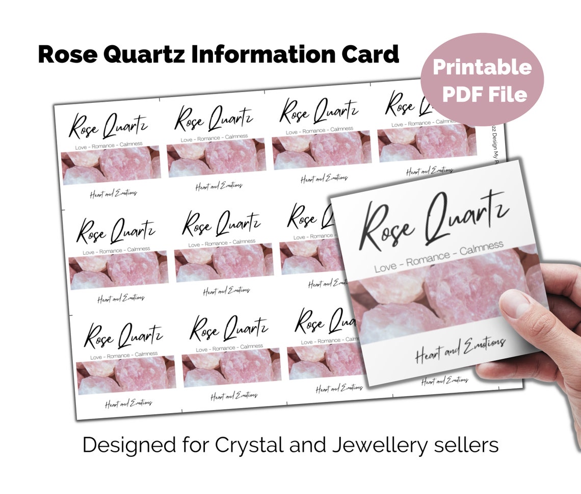 Printable Rose Quartz Crystal Cards for Crystal Sellers & - Etsy UK