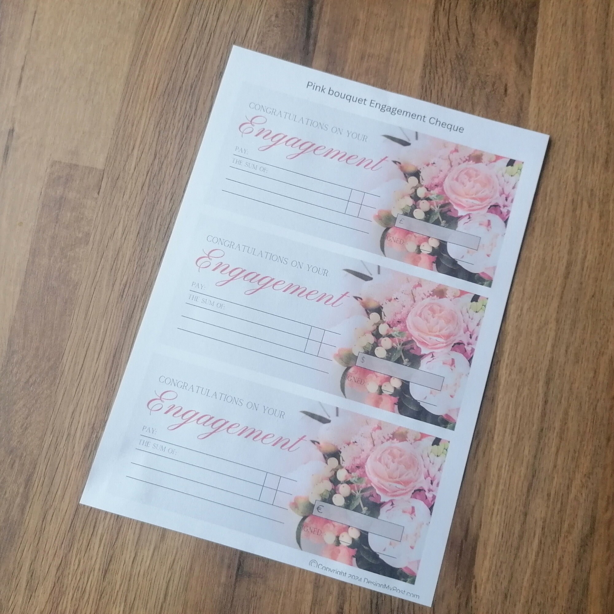 Blank Cheque Engagement Gift. Printable Money Gifting Fake Cheque ...