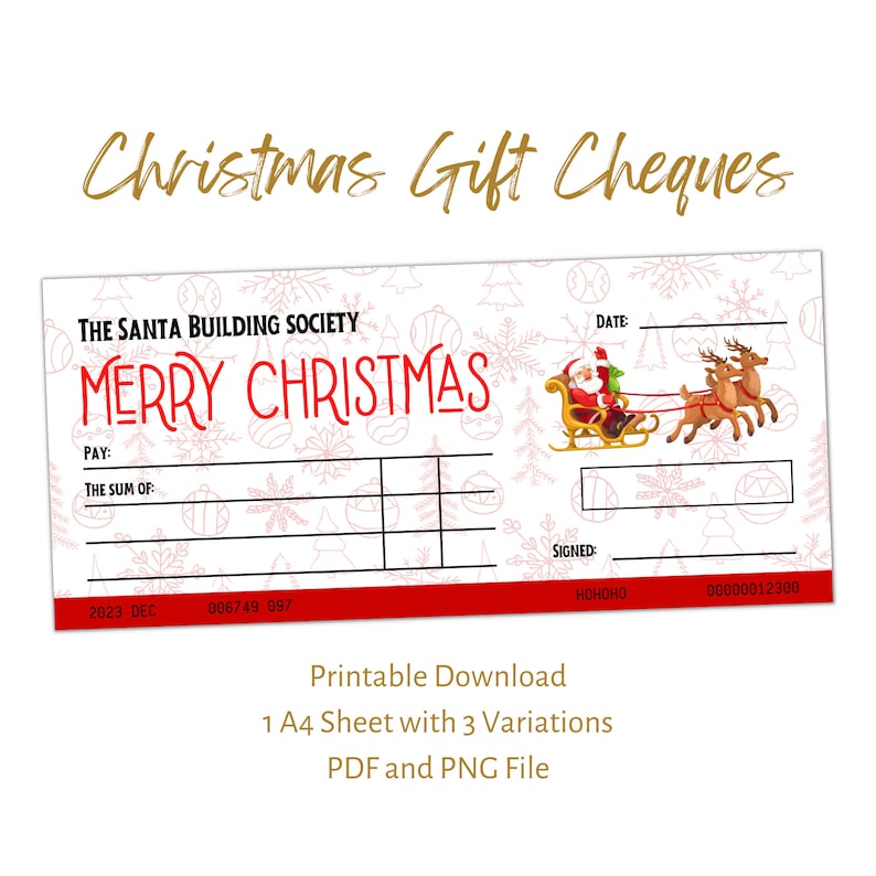 Christmas Blank Cheque, Bankers Draft. Downloadable Printable Xmas ...